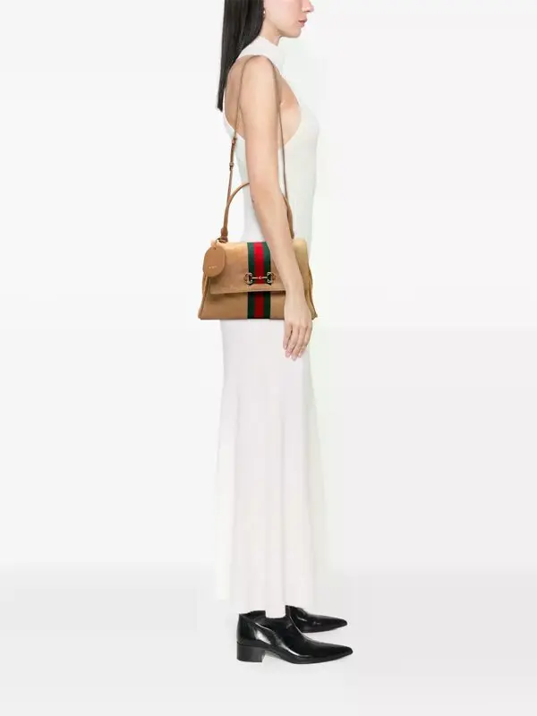 Gucci 2016-2026 Medium Suede Web Horsebit Paparazzo Top Handle Bag Satchel - Neutrals
