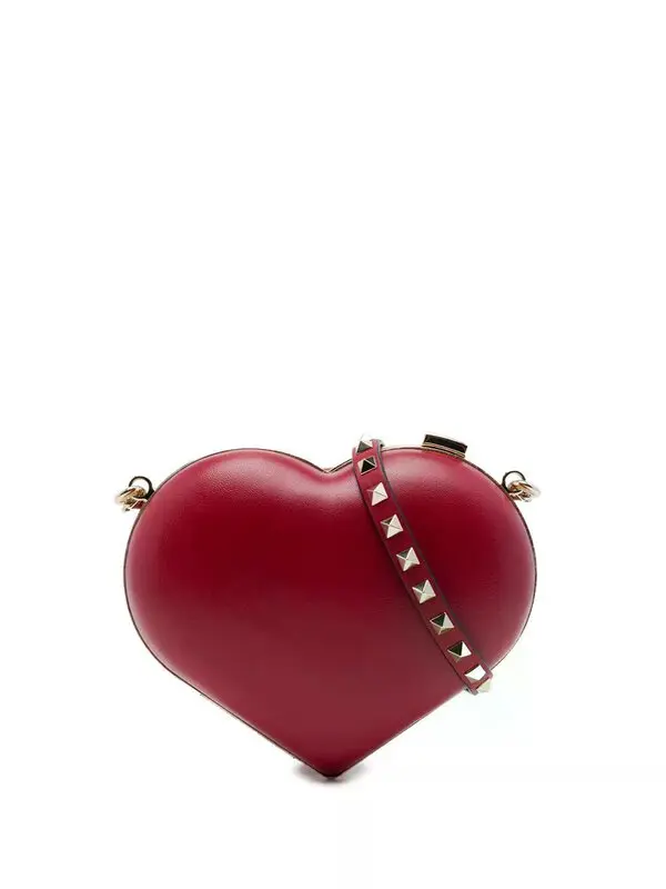 Valentino Garavani 2018-2026 Leather Rockstud Carry Secrets Heart Minaudiere Crossbody Bag - Red