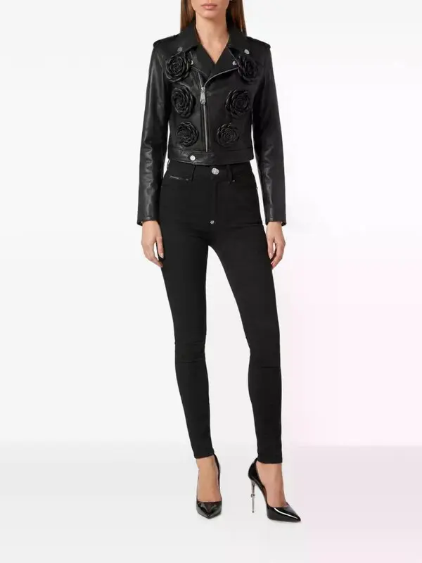 Philipp Plein Cropped Biker Jacket Flower