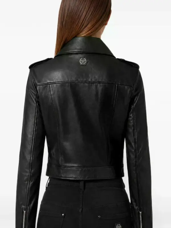 Philipp Plein Cropped Biker Jacket Flower
