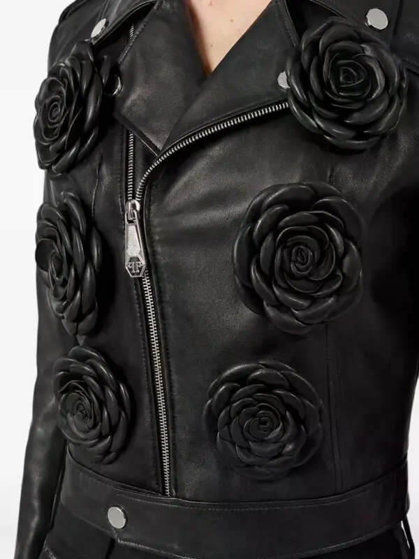 Philipp Plein Cropped Biker Jacket Flower