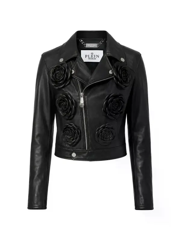 Philipp Plein Cropped Biker Jacket - Black