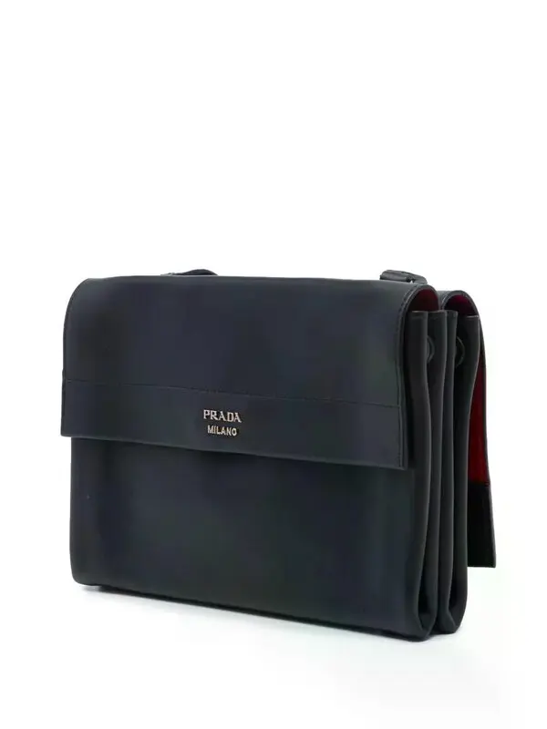 Prada 2010-2026 Lux Calf Double Sided Flap Messenger Bag Crossbody Bag - Black