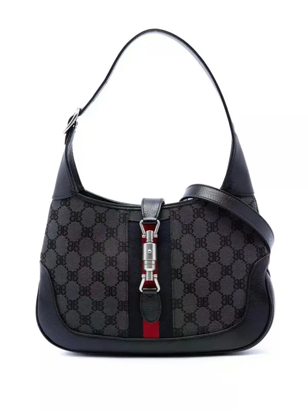 Balenciaga 2021-2023 Gucci The Hacker Project Small Bb Canvas Web Jackie 1961 Crossbody Bag - Black