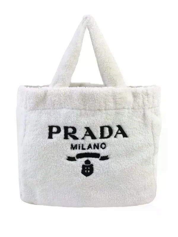 Prada 2021-2026 Spugna Terry Cloth Logo Tote Bag - White