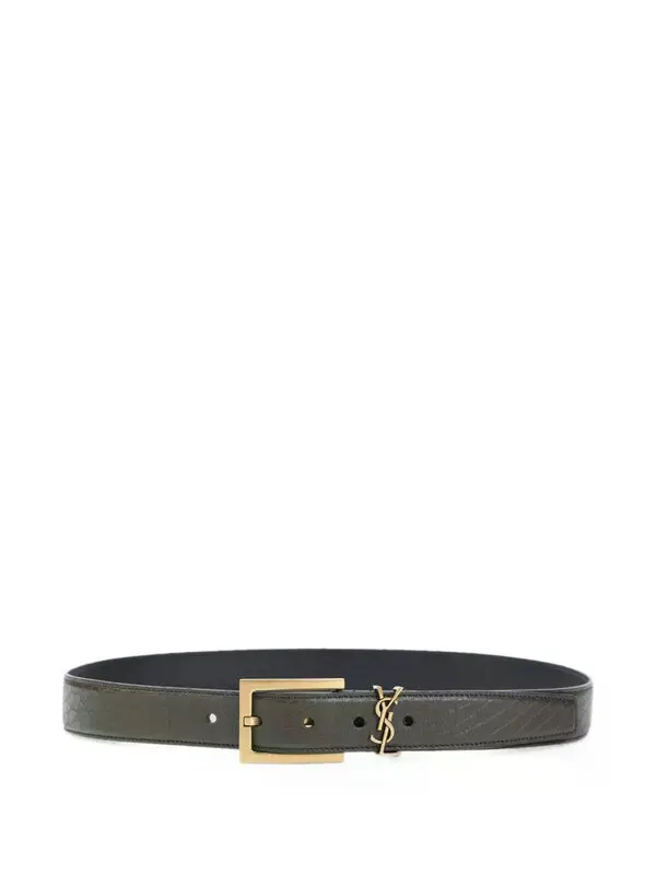 Saint Laurent Cassandre Belt In Grained Lambskin - Grey