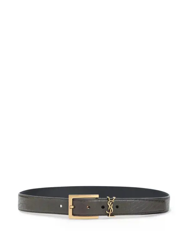 Saint Laurent Cassandre Grained Lambskin Belt - Grey