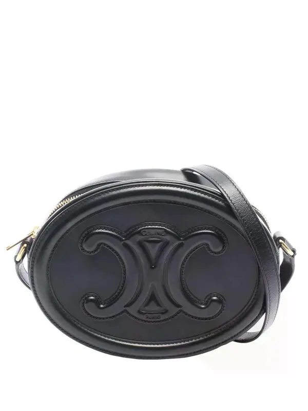 Celine 2020-2026 Small Calfskin Cuir Triomphe Oval Crossbody Bag - Black