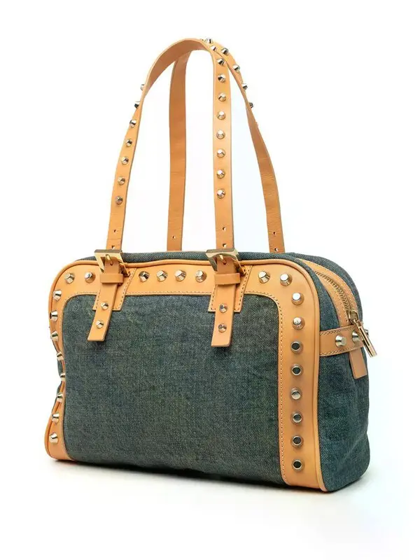 Fendi 2000-2010 Studded Denim Shoulder Bag