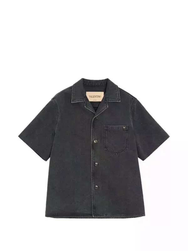 Valentino Garavani Denim Bowling Shirt With Vgold - Black