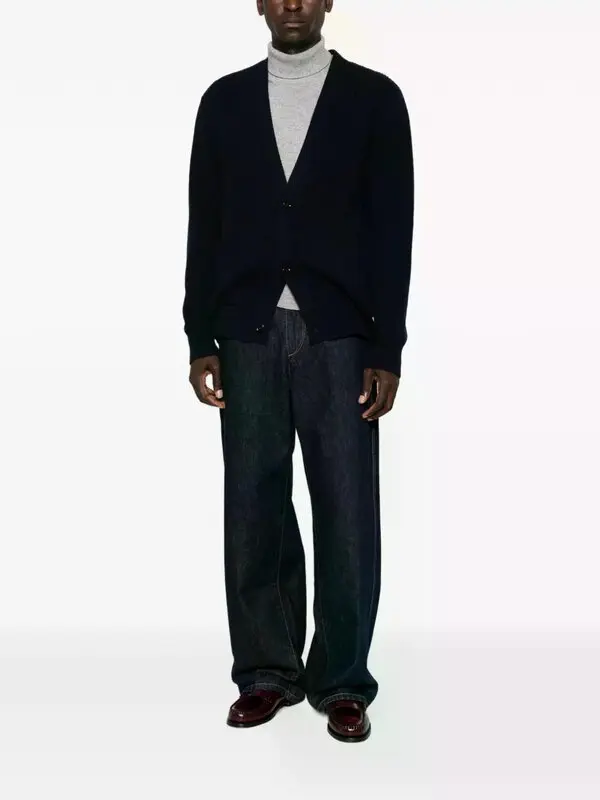 LARDINI Ribbed-knit V-neck Cardigan