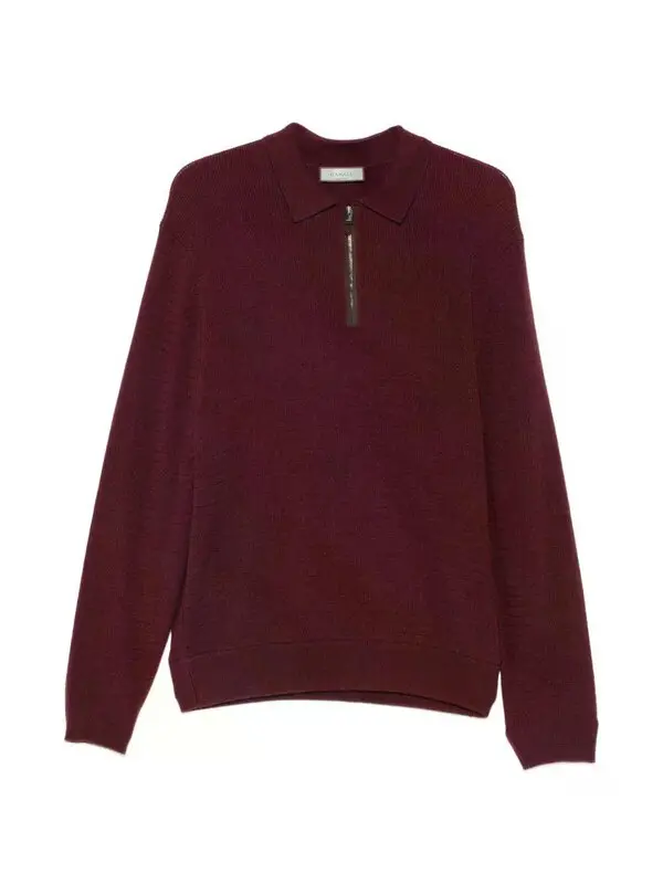 Canali Half-zip Textured-knit Sweater - Red