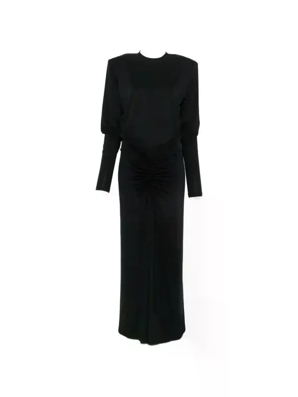 Andamane Padded-shoulder Ruched Dress - Black