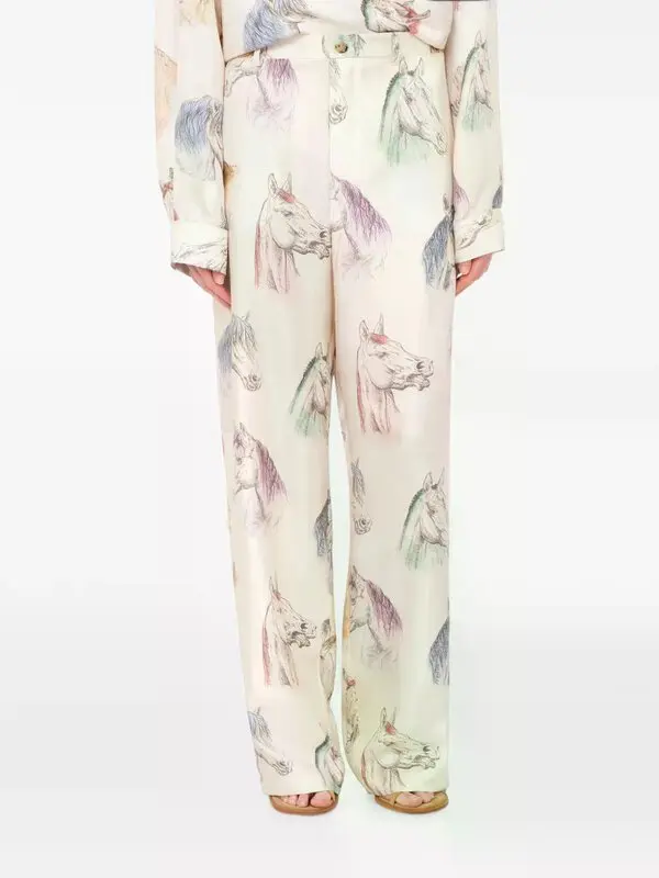 Moschino Horse-print Silk Trousers - Neutrals