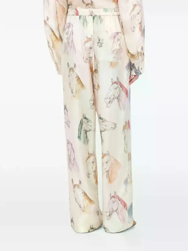 Moschino Horse-print Silk Trousers - Neutrals