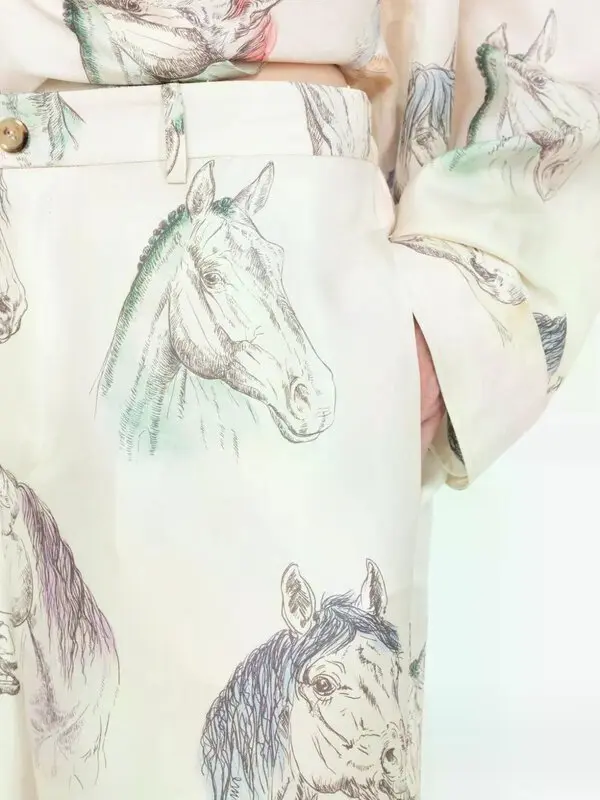 Moschino Horse-print Silk Trousers - Neutrals