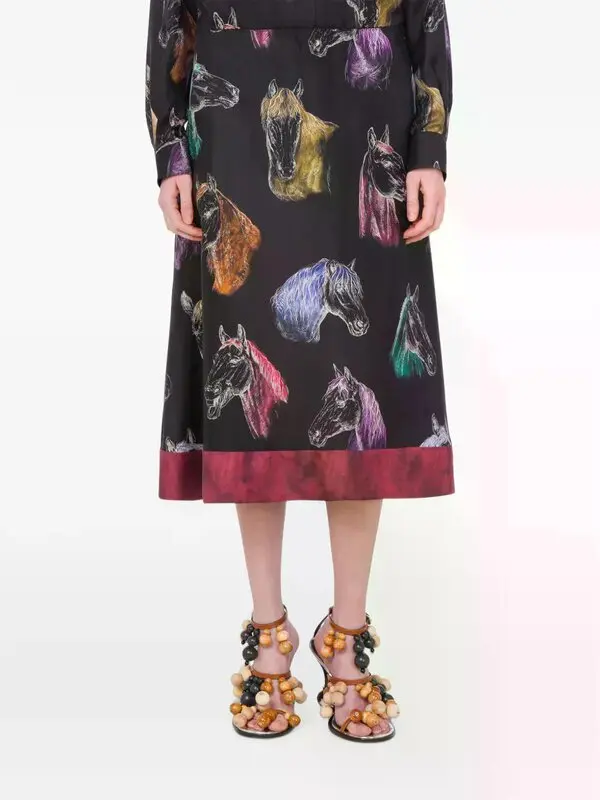 Moschino Horse-print Midi Skirt