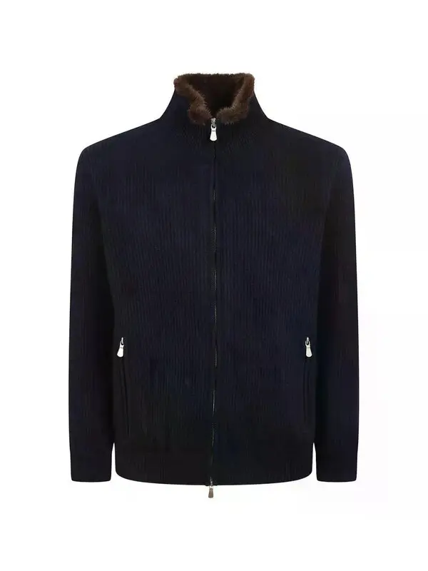 BARBA NAPOLI Ribbed-knit Zip-up Sweater - Blue