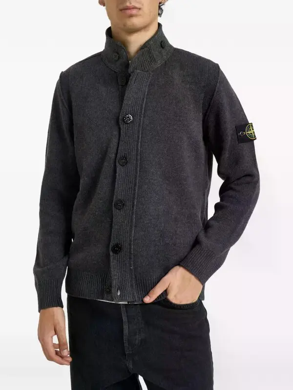 Stone Island Compass Patch Button-up Sweater - Grey
