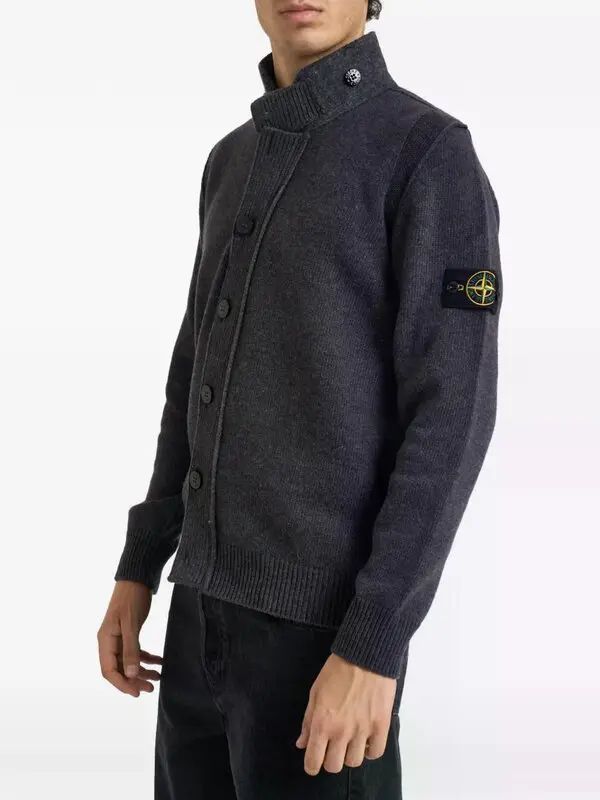 Stone Island Compass Patch Button-up Sweater - Grey