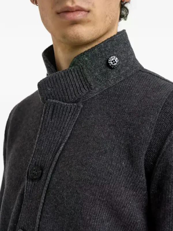 Stone Island Compass Patch Button-up Sweater - Grey