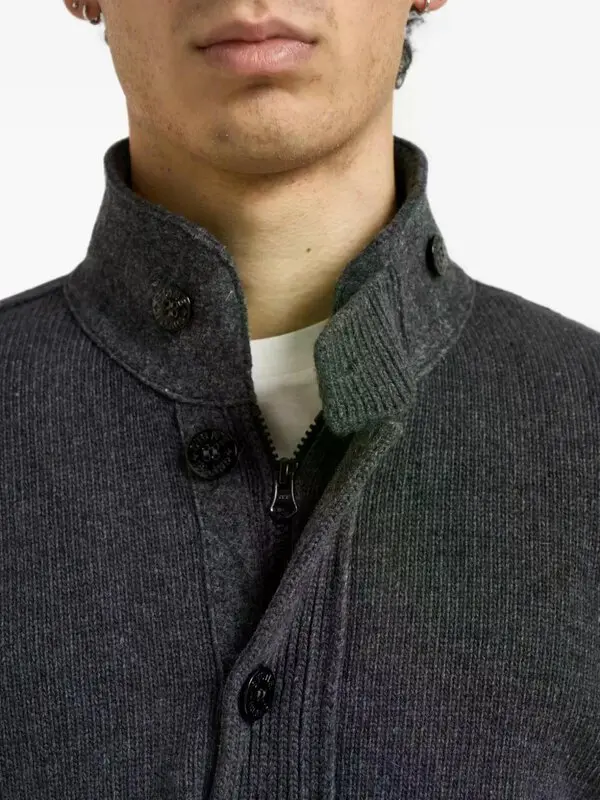 Stone Island Compass Patch Button-up Sweater - Grey