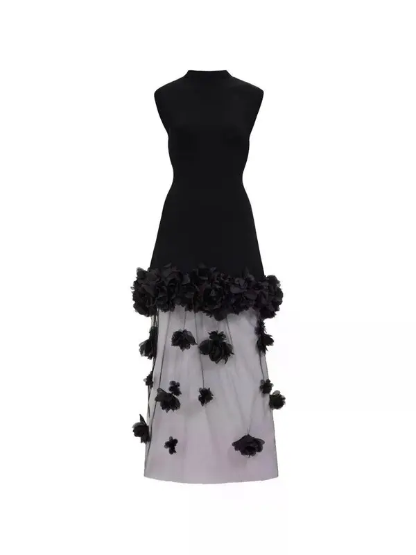 Aje Fleura Floral-appliqué Midi Dress - Black