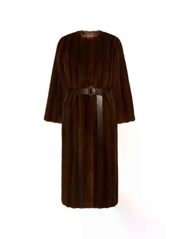 Max Mara Belted Faux-fur Coat - Brown