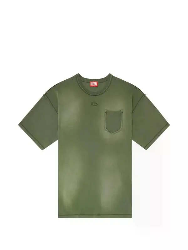 DIESEL® Faded T-shirt With Ripped Pocket Detail - Green