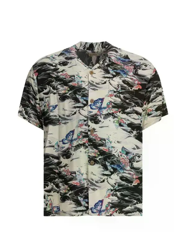 SUN SURF Butterfly-print Camp-collar Shirt