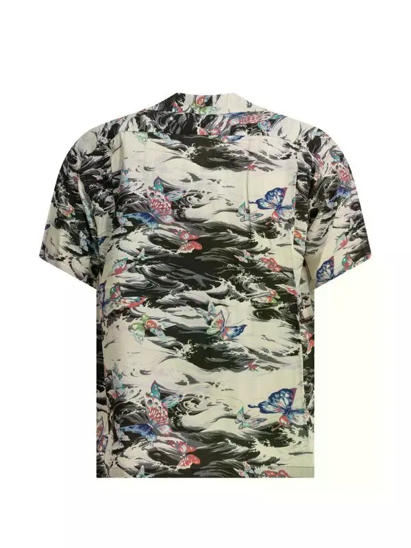 SUN SURF Butterfly-print Camp-collar Shirt