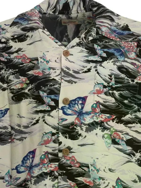 SUN SURF Butterfly-print Camp-collar Shirt - Black