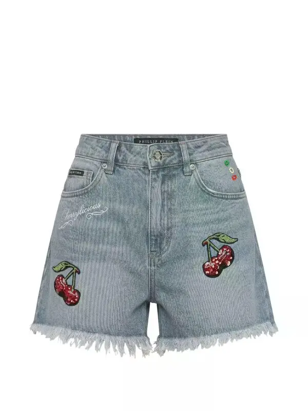 Philipp Plein Cherry Motifs Raw-cut Hem Belt-loops Shorts