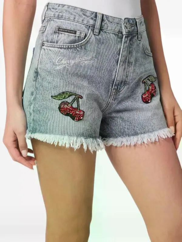 Philipp Plein Cherry Motifs Raw-cut Hem Belt-loops Shorts