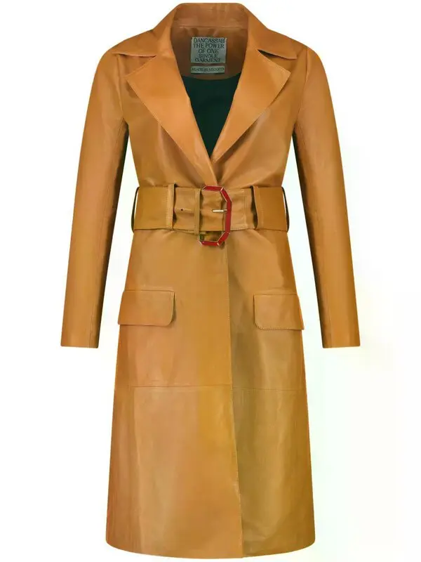 DANCASSAB Diana Leather Belted Coat - Brown
