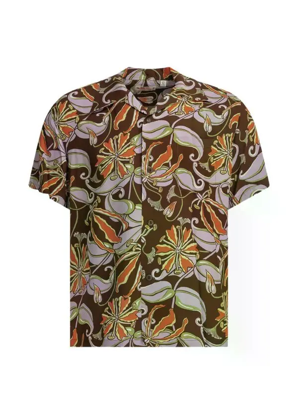 SUN SURF Spider Lily Floral-print Short-sleeve Shirt