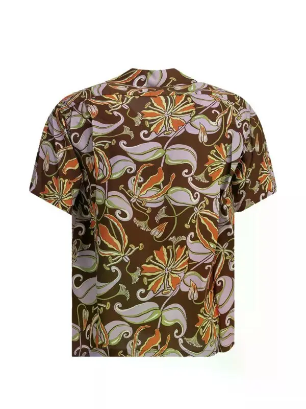 SUN SURF Spider Lily Floral-print Short-sleeve Shirt
