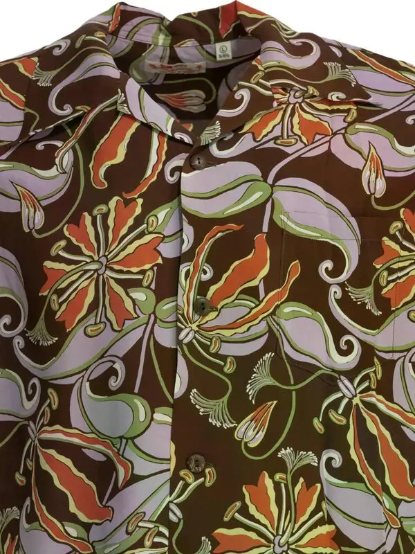 SUN SURF Spider Lily Floral-print Short-sleeve Shirt