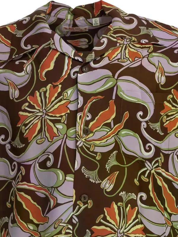SUN SURF Spider Lily Floral-print Short-sleeve Shirt