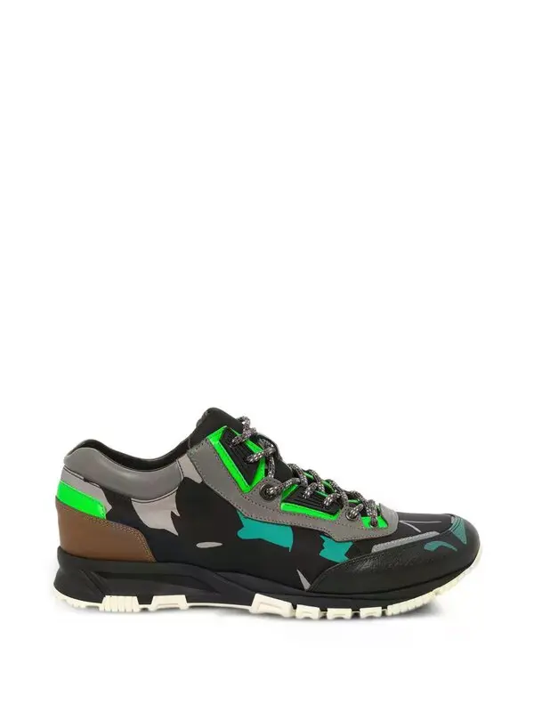 LANVIN Floral-print Leather-trim Sneakers - Black