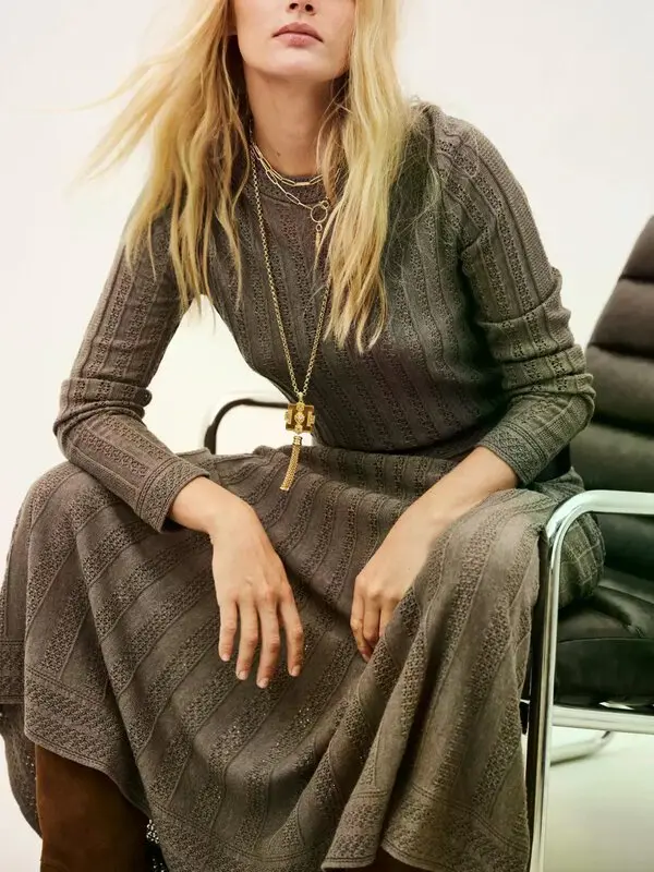 Ba&sh Pointelle-knit A-line Maxi Skirt - Brown