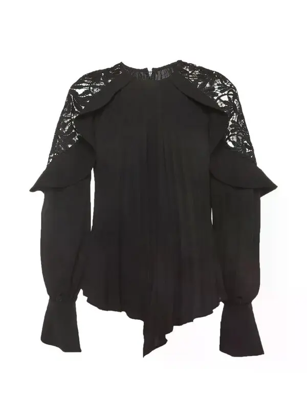 SELF-PORTRAIT Lace-details Pleated Blouse - Black