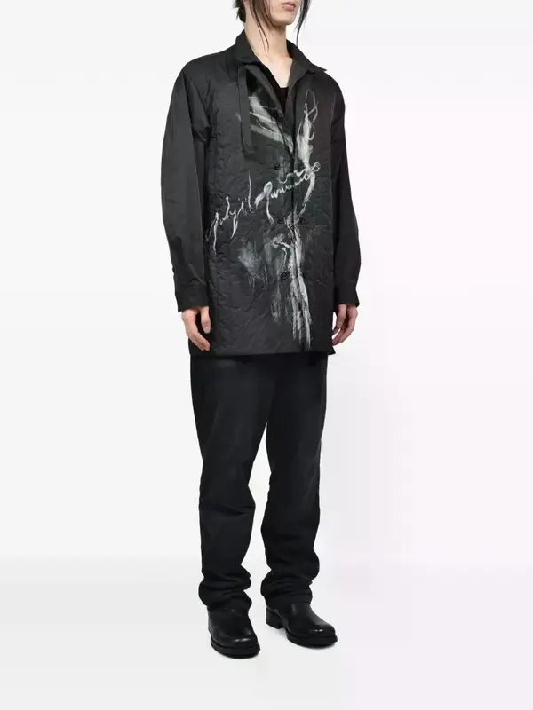 Yohji Yamamoto Logo-print Padded Coat - Black