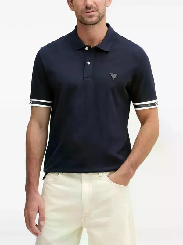 Guess Logo-patch Striped-trim Polo Shirt