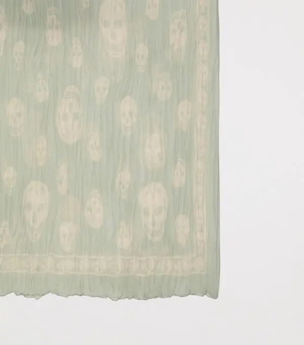 Alexander McQueen Silk Pleated Skull Scarf