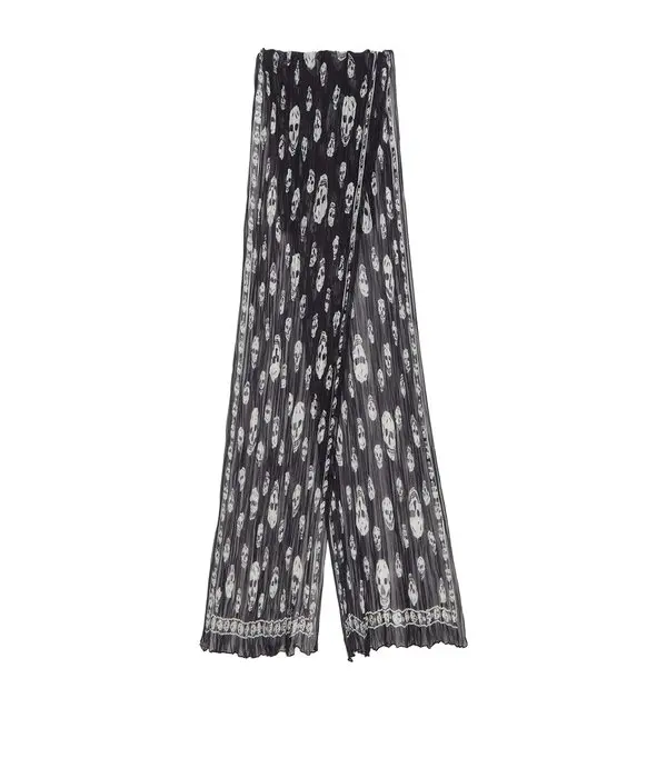 Alexander McQueen Silk Pleated Skull Scarf - Black
