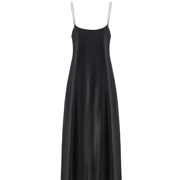 ÚCHÈ Crystal Staps Satin Slip Dress In Liquid
