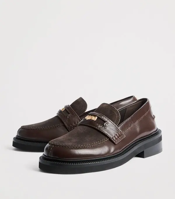Maje Leather-suede Penny Loafers