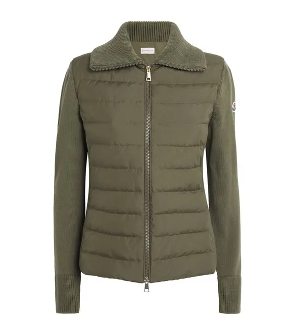 Moncler Virgin Wool Padded Quilted Cardigan - Green