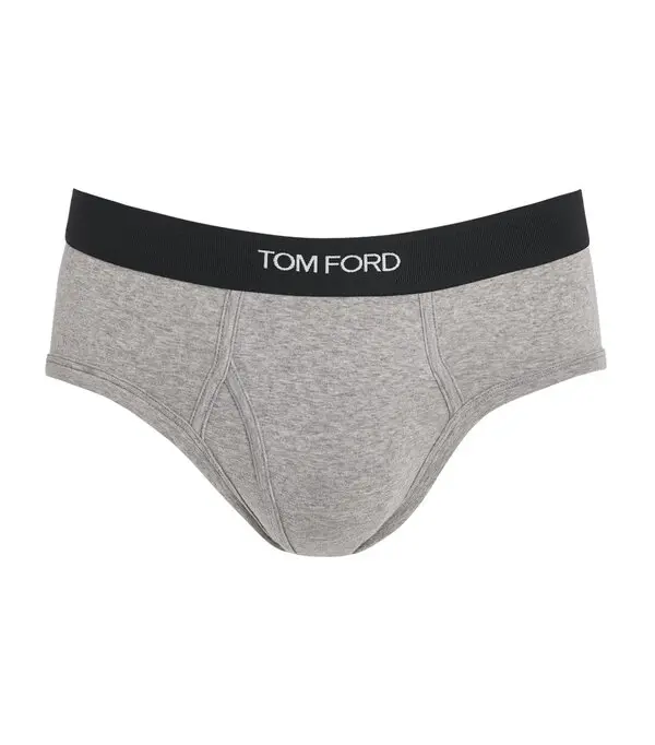 TOM FORD Stretch-cotton Logo Briefs - Grey